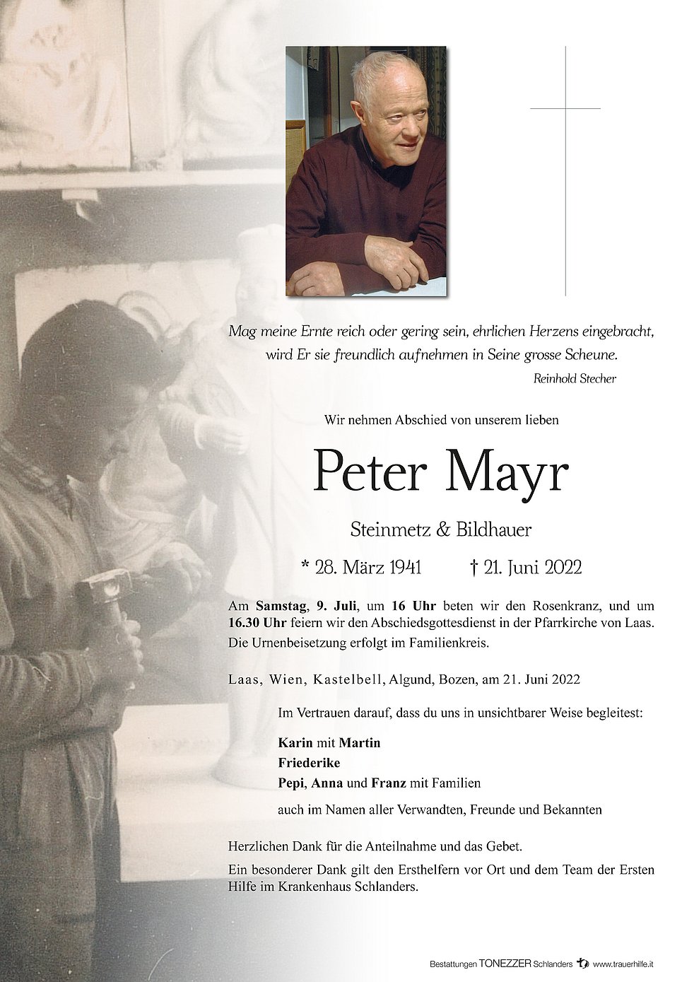 Peter Mayr aus Laas - TrauerHilfe.it - das Südtiroler Gedenkportal