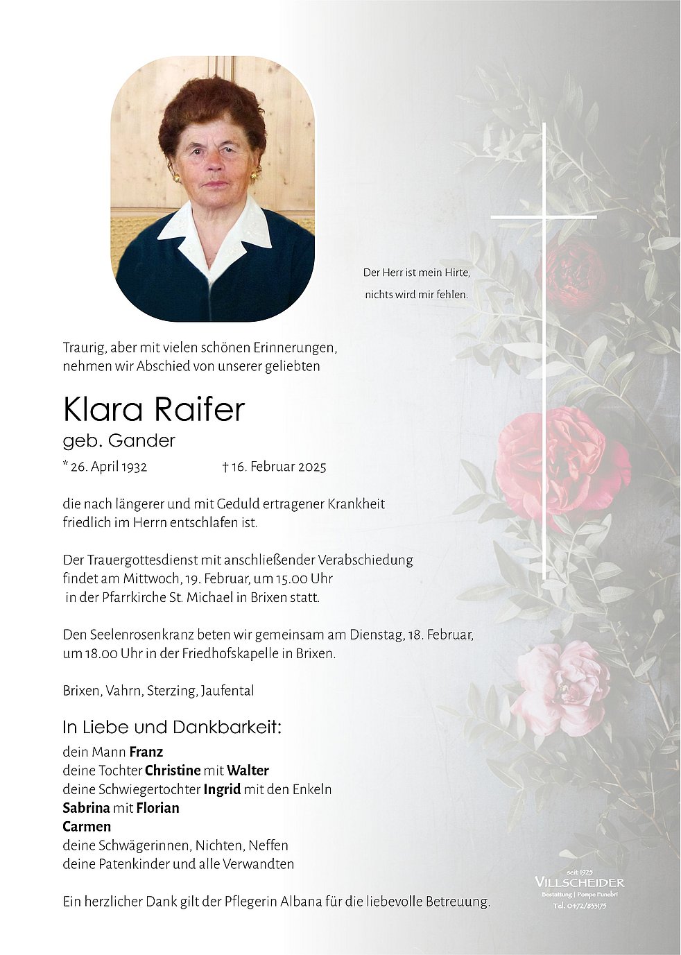 Klara Raifer aus Brixen - TrauerHilfe.it - das Südtiroler Gedenkportal