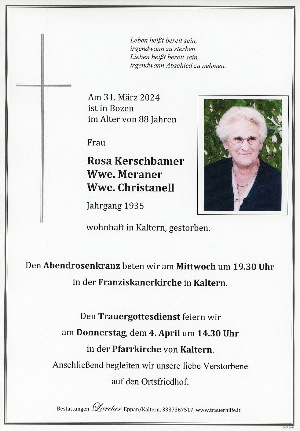 Rosa Wwe. Meraner Wwe. Christanell aus Kaltern - TrauerHilfe.it - das ...