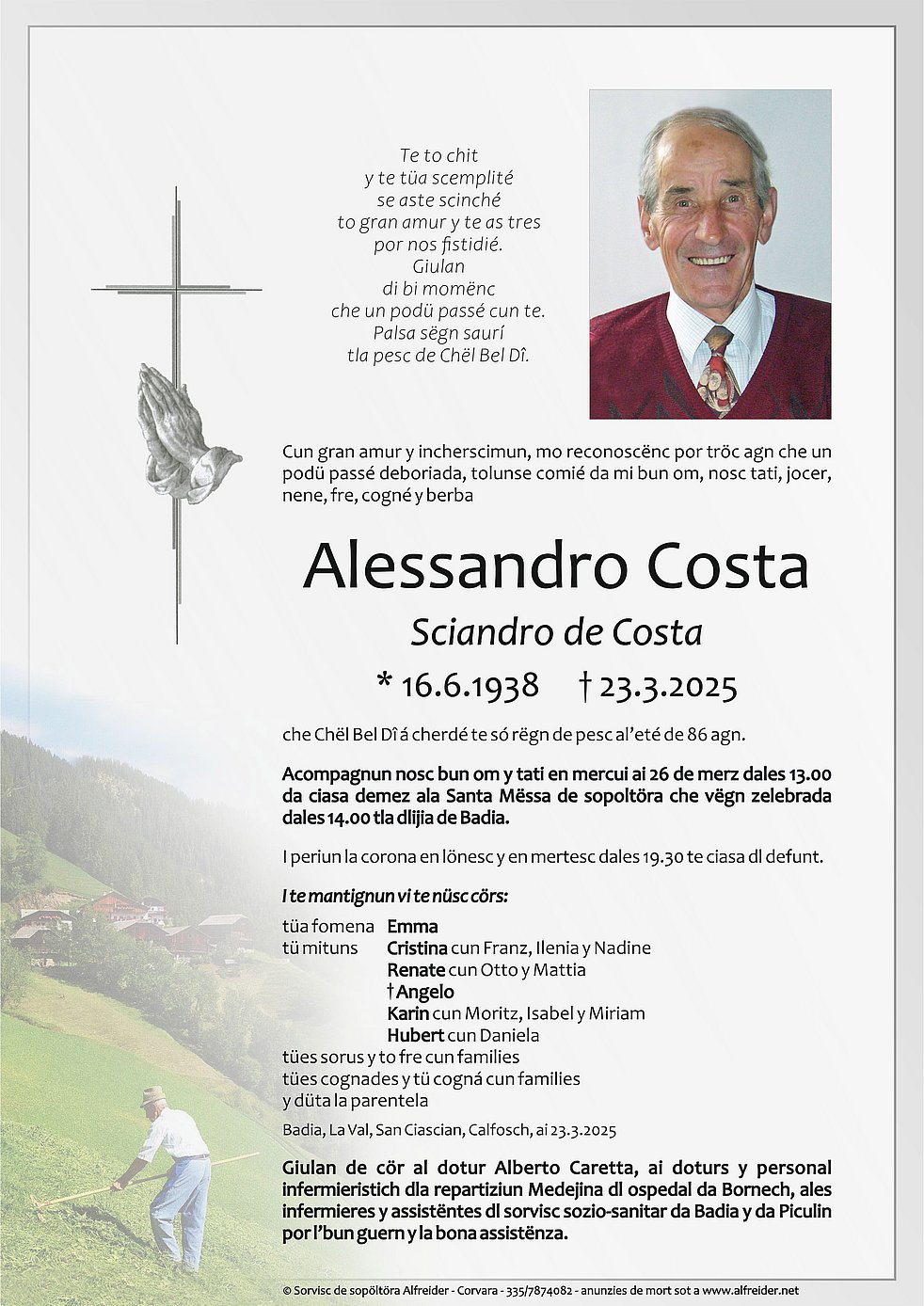 Alessandro Costa aus Abtei - TrauerHilfe.it - das Südtiroler Gedenkportal