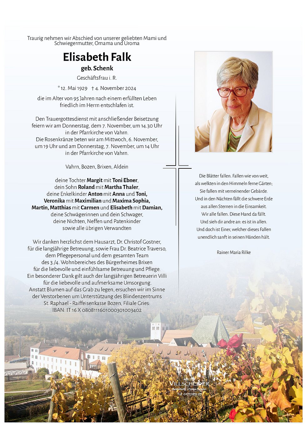 Elisabeth Falk aus Vahrn - TrauerHilfe.it - das Südtiroler Gedenkportal