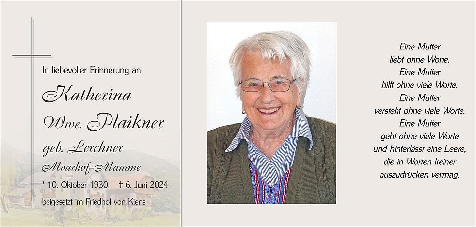 Katherina Wwe. Plaikner aus Kiens - TrauerHilfe.it - das Südtiroler ...
