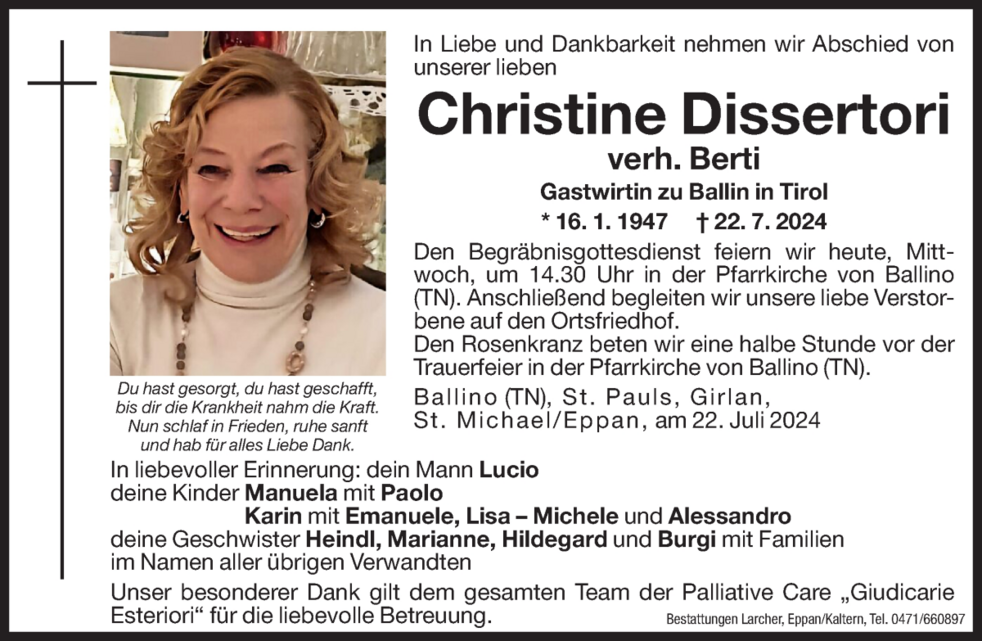 Christine Dissertori aus außerhalb Südtirol - TrauerHilfe.it - das ...