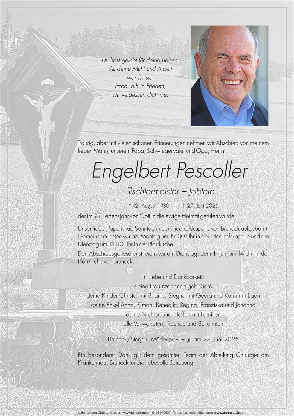 Engelbert Pescoller aus Bruneck - TrauerHilfe.it - das Südtiroler ...