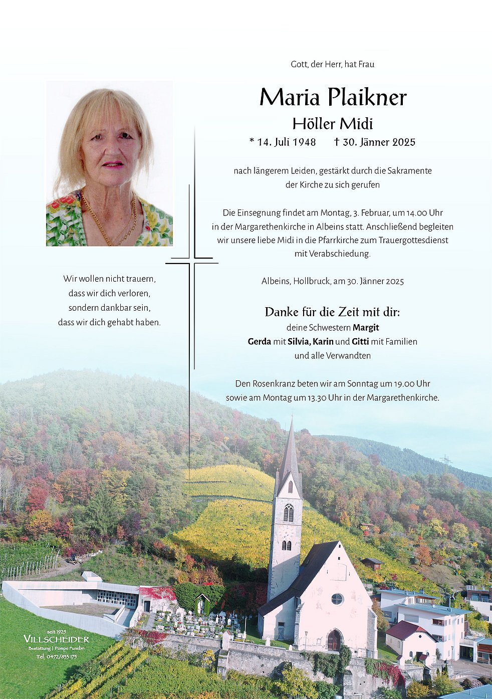 Maria Plaikner aus Brixen - TrauerHilfe.it - das Südtiroler Gedenkportal