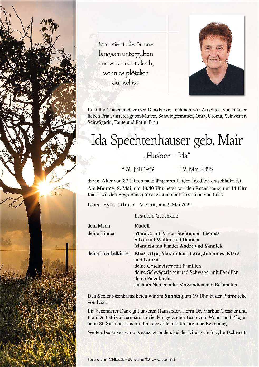 Ida Spechtenhauser aus Laas - TrauerHilfe.it - das Südtiroler Gedenkportal
